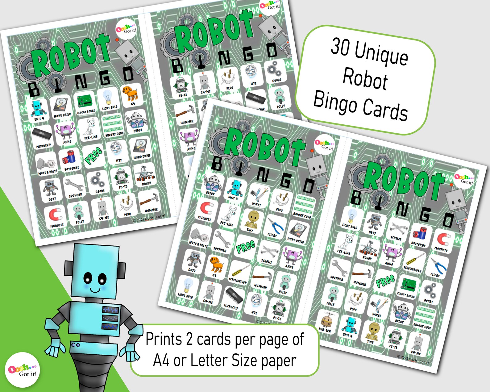 Robot Bingo Cards, a Printable Boys Birthday Party Game, a Instant ...
