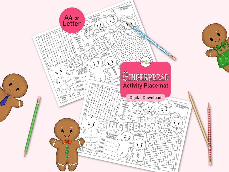 Gingerbread Man Activity Placemat, a Fun, Printable & Festive Coloring ...