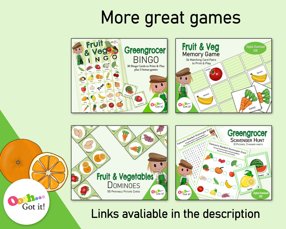 Fruit & Vegetable Memory Game a Greengrocer Farmers Market - Etsy UK