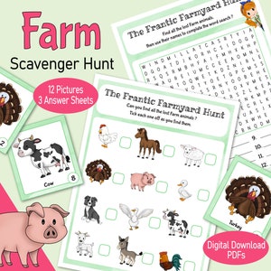 Farm Animal Scavenger Hunt, a Printable Barnyard Picture Treasure Hunt ...