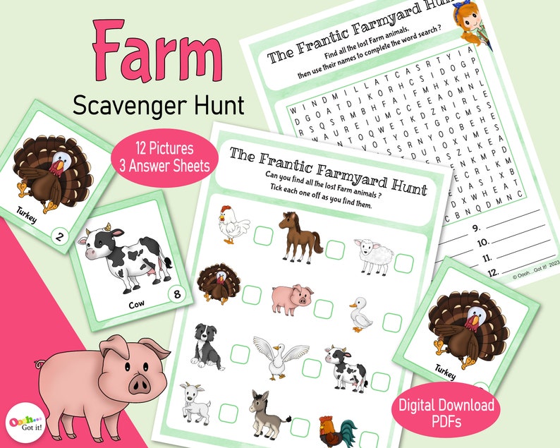 Farm Animal Scavenger Hunt, a Printable Barnyard Picture Treasure Hunt ...