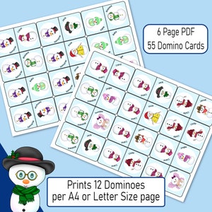 Snowman Dominoes, a Printable Winter Picture Matching Game, Kids ...