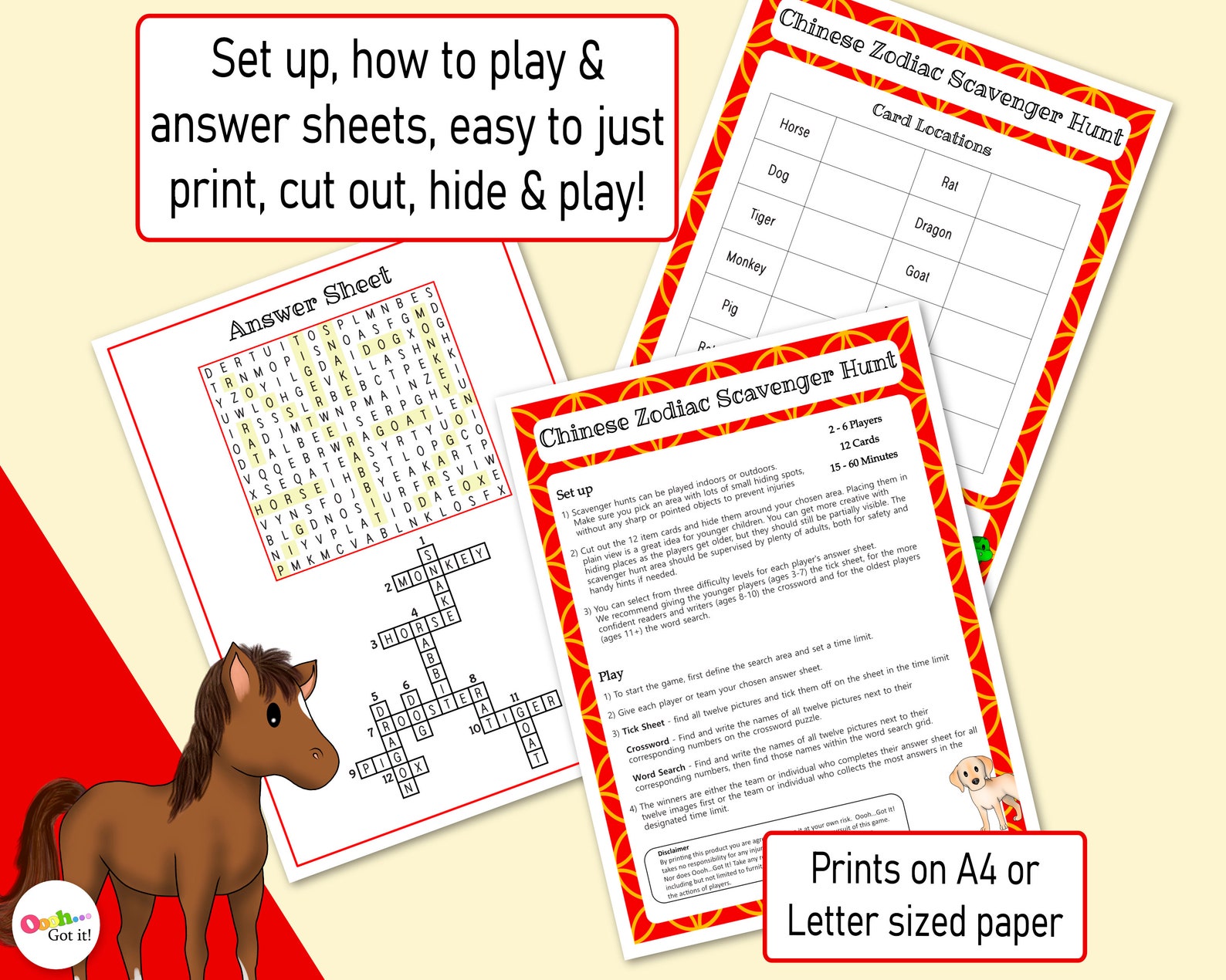 Chinese Zodiac Scavenger Hunt, a Printable Animal Picture Matching Game ...