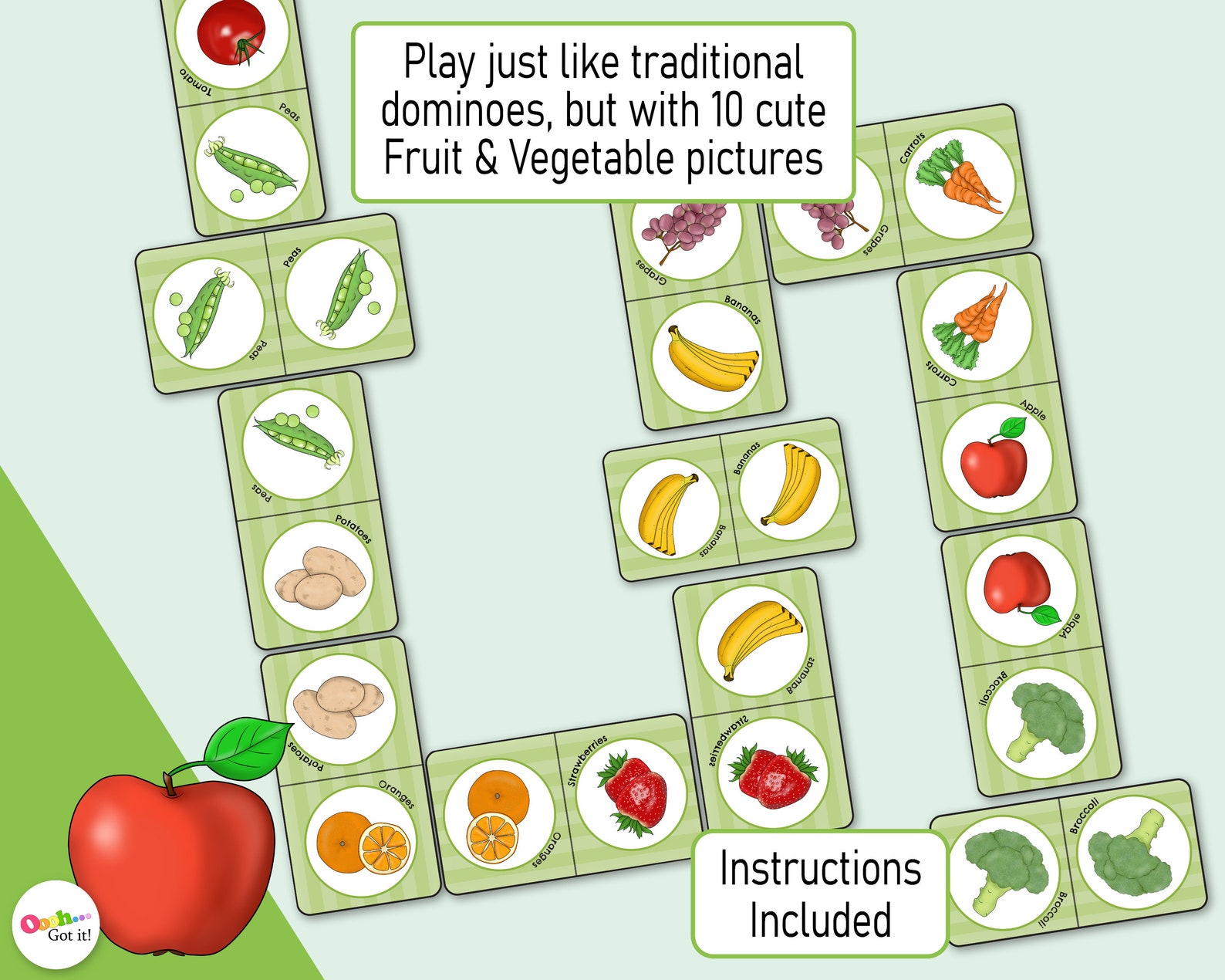 Fruit & Vegetable Dominoes, a Printable Healthy Eating, Greengrocer or ...