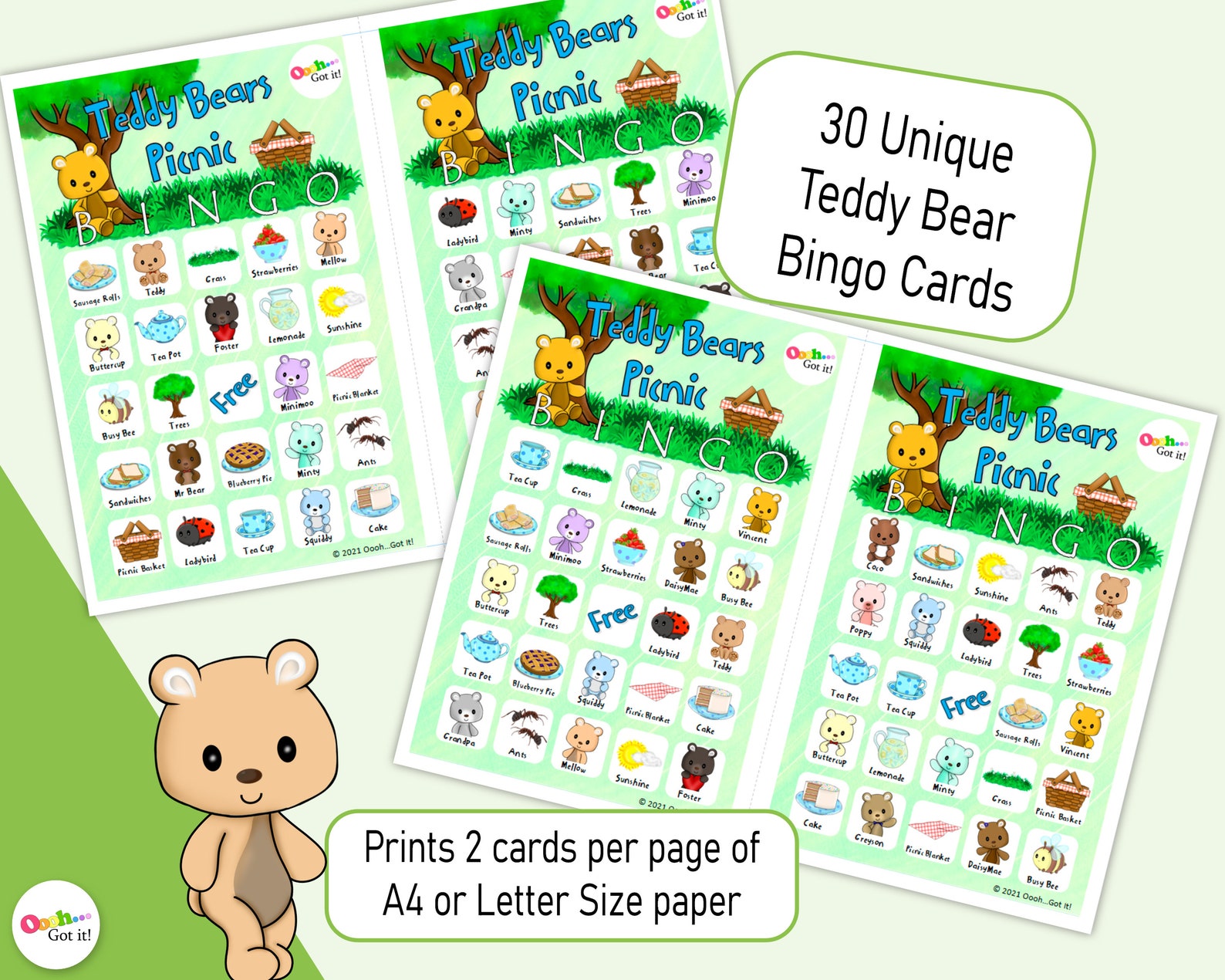 Teddy Bears Picnic Bingo a Printable Baby Shower or 1st - Etsy