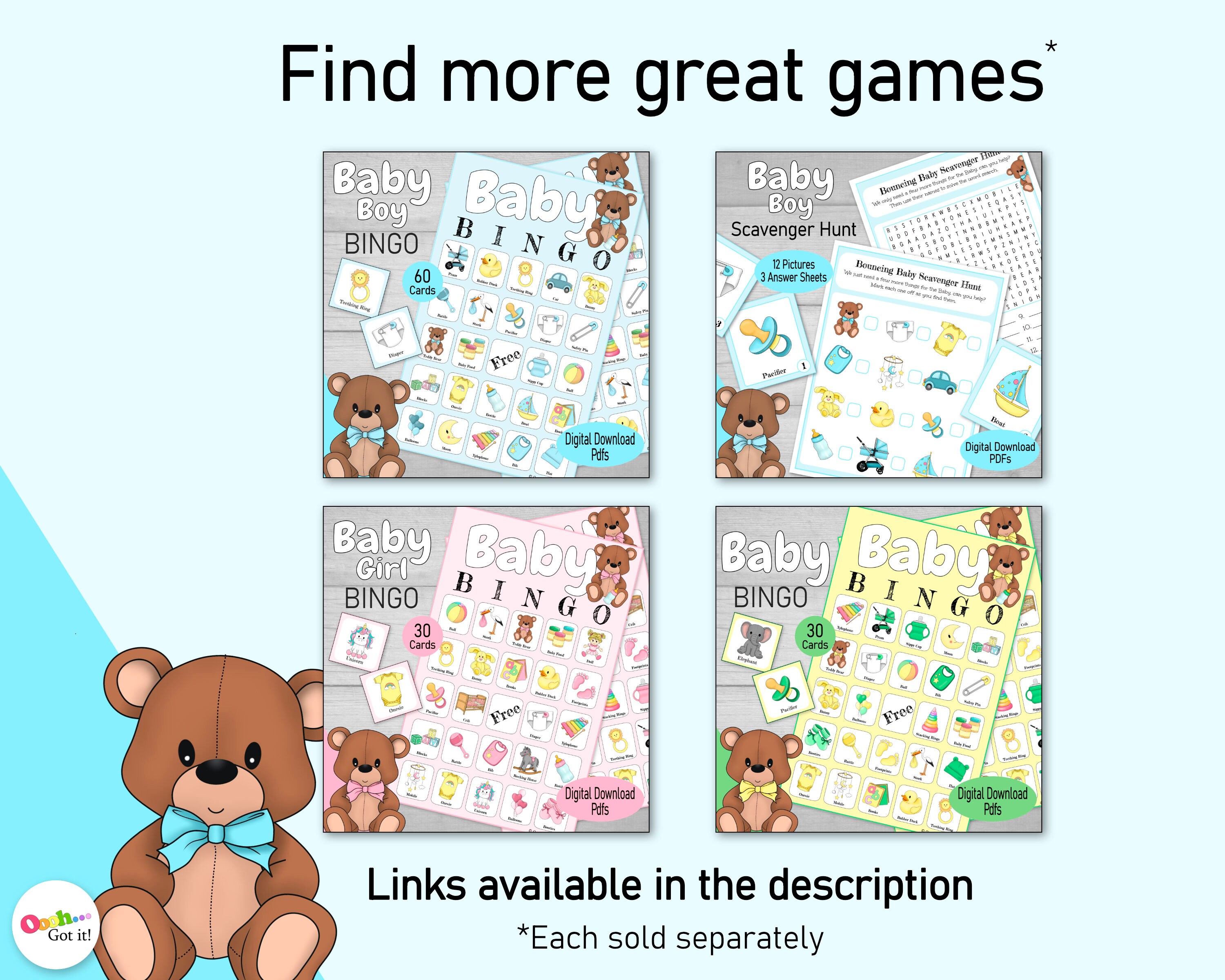 Baby Shower Bingo, 30 Printable Prefilled Bingo Cards, for a Baby Boy ...