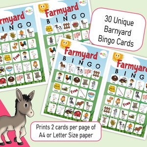 Farm Animals Bingo, a Printable Farmyard Kids Game, 30 Cards for a ...