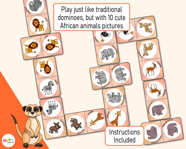 Safari Animal Dominoes – A Printable African Wildlife Matching Game for ...