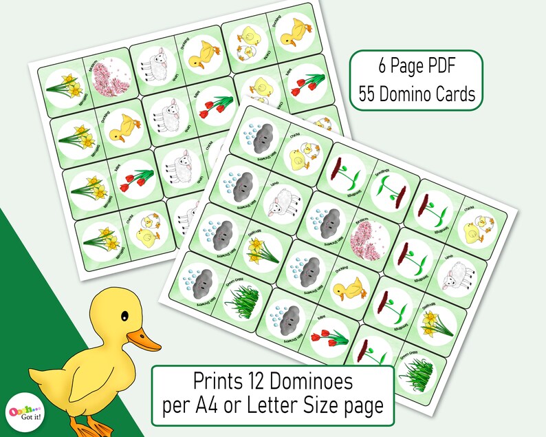 Spring Picture Dominoes, a Printable Kids Game, a Spring Flower ...