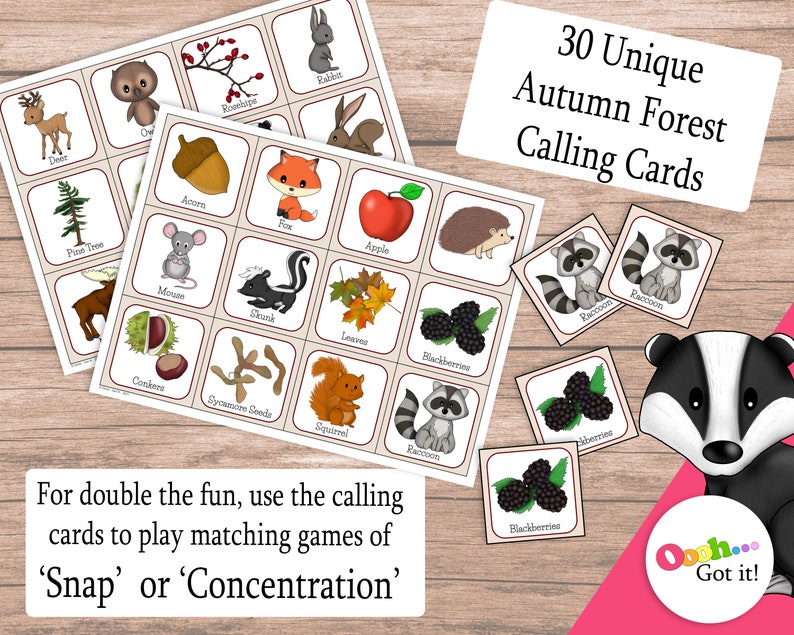 Woodland Animal Bingo Cards a Printable Autumn Forest Game - Etsy
