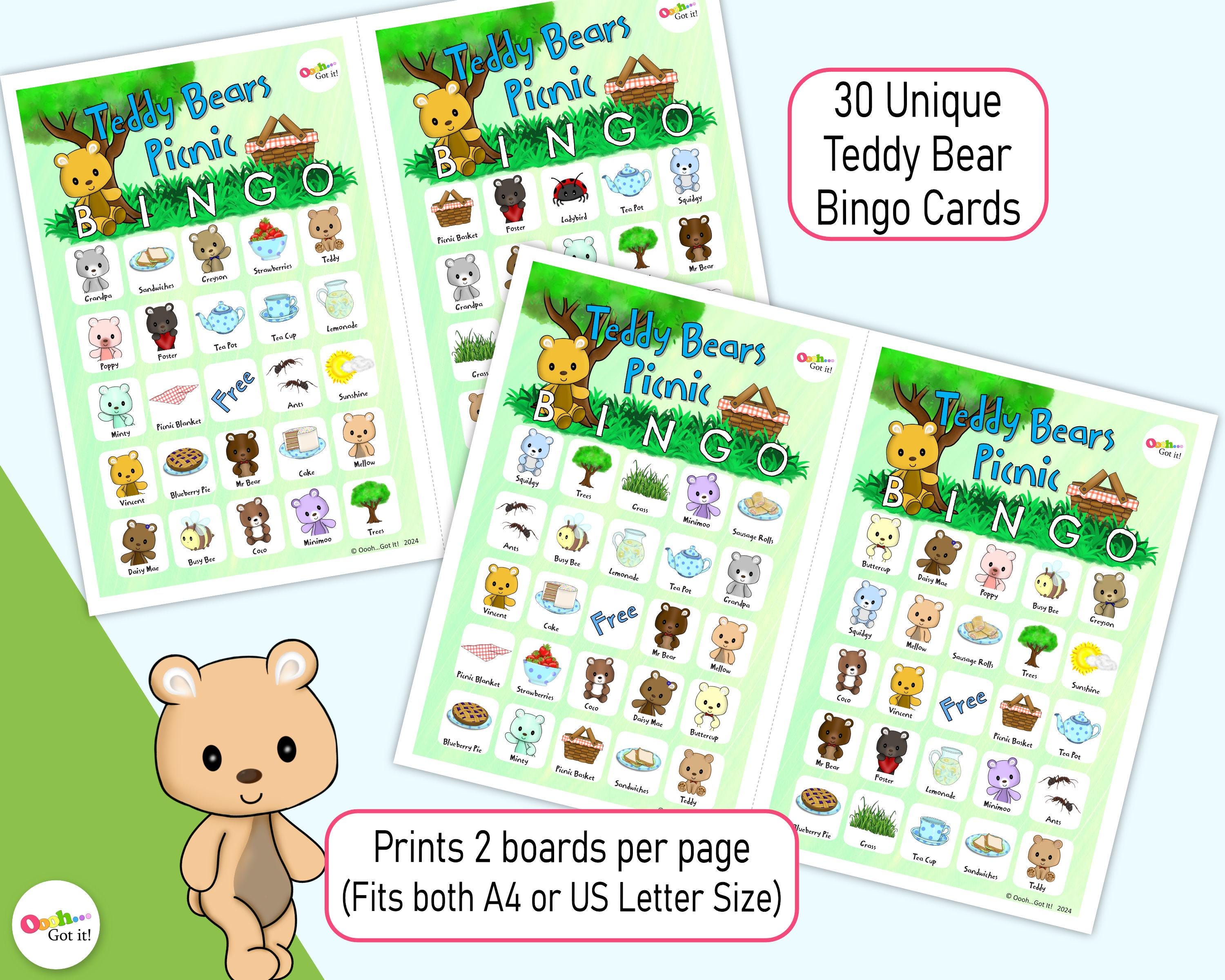 Teddy Bears Picnic Bingo, a Printable Baby Shower, or 1st Birthday ...