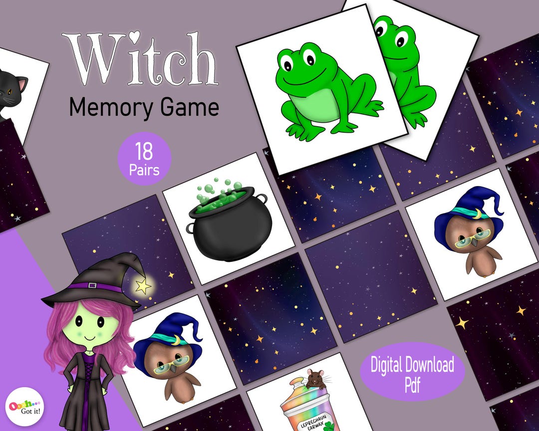 Witch Memory Cards, a Printable Spooky Picture Matching Game, for ...
