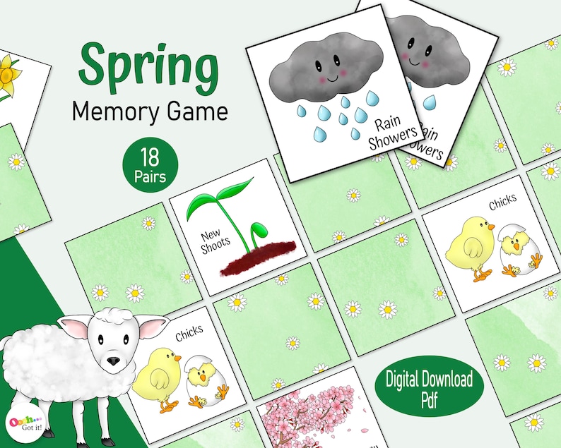 Springtime Memory Card Game, a Printable Spring Picture Matching Family ...