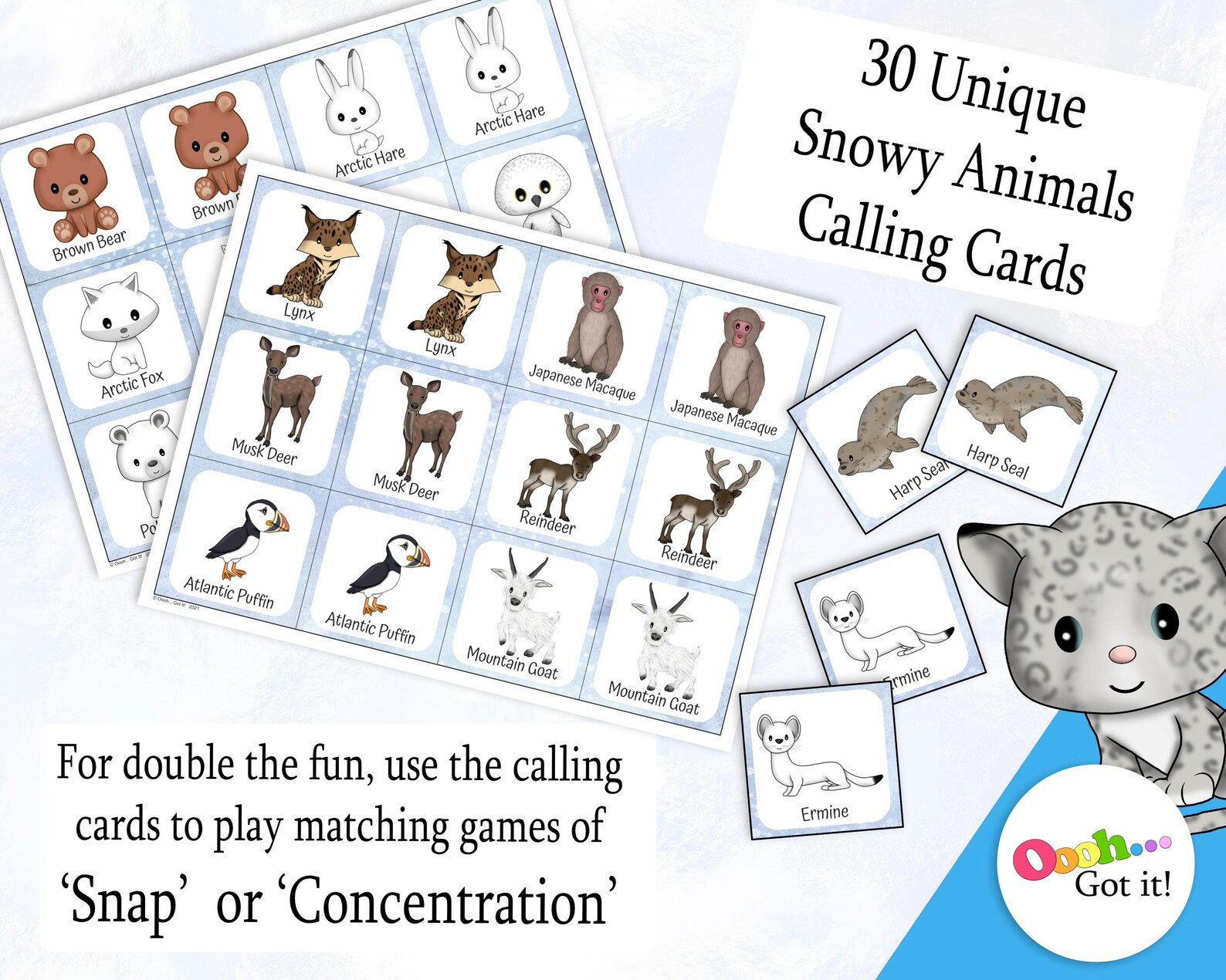 Winter Animals Bingo a Printable Snowy Day Frosty Kids | Etsy