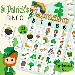 St. Patrick's Day Bingo, a Printable Leprechaun Game, a Irish Shamrock ...