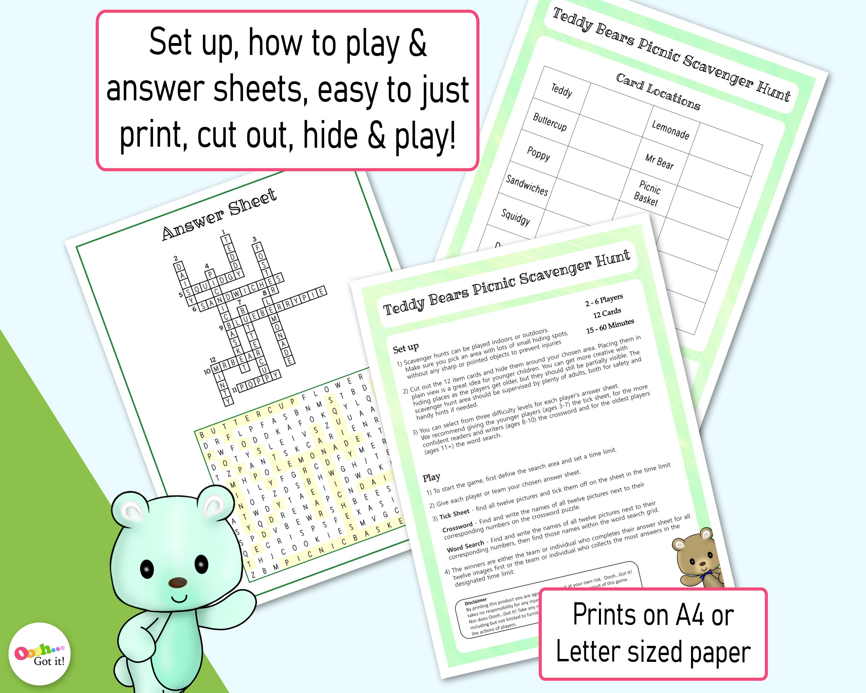Teddy Bears Picnic Scavenger Hunt, a Printable Picture Matching Family ...