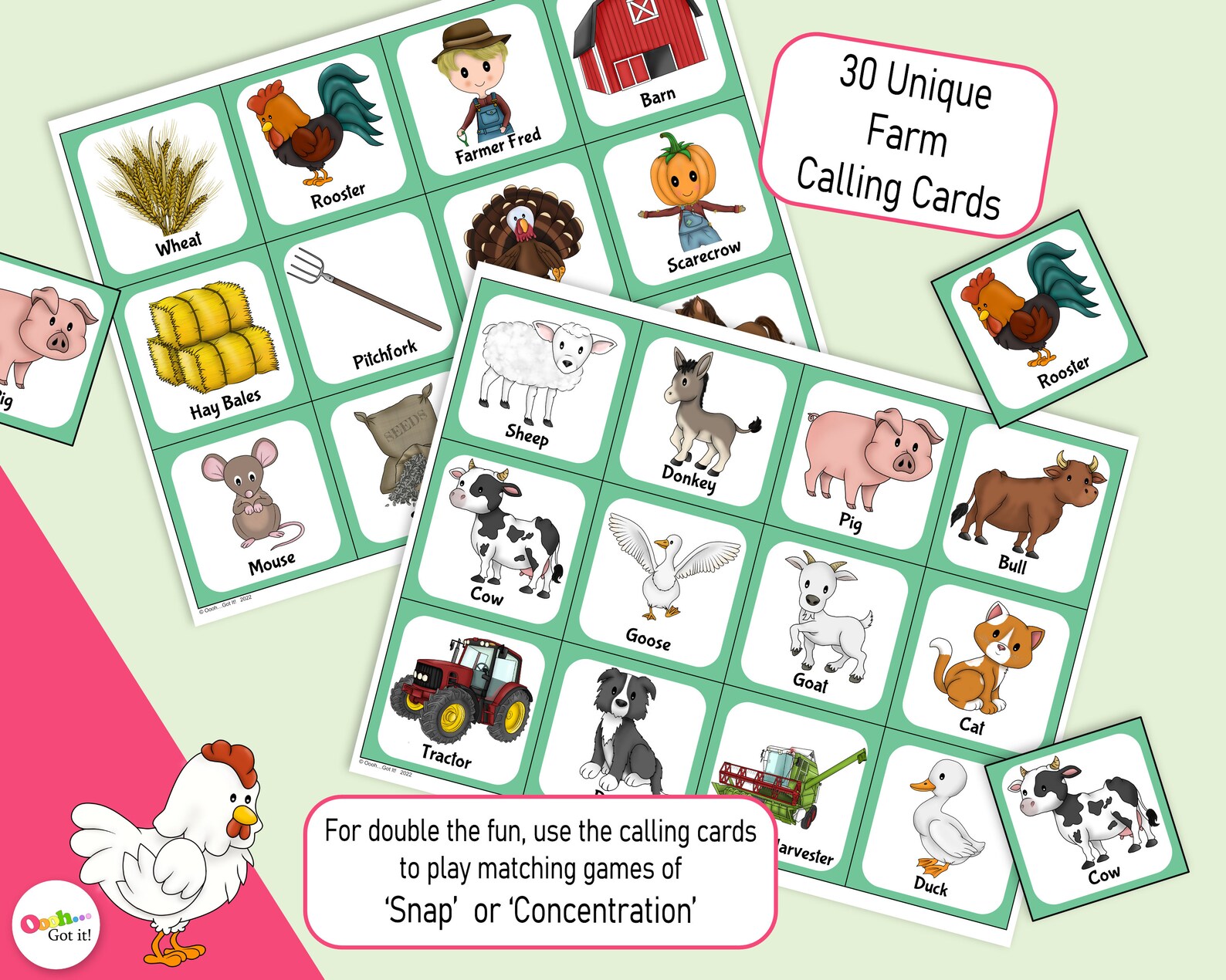 Farm Animals Bingo, a Printable Farmyard Kids Game, 30 Cards for a ...