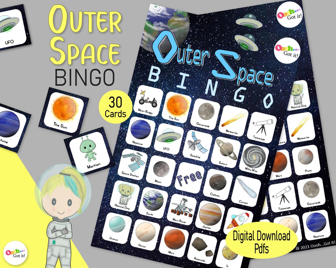 Space Bingo Cards a Printable Alien Party Game or Kids Solar - Etsy UK