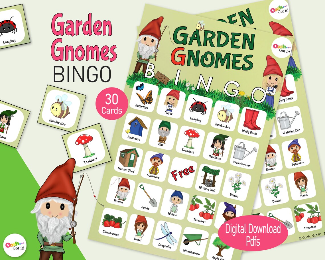 Garden Gnome Bingo Cards, a Printable Garden Party Game, Kids Activity ...