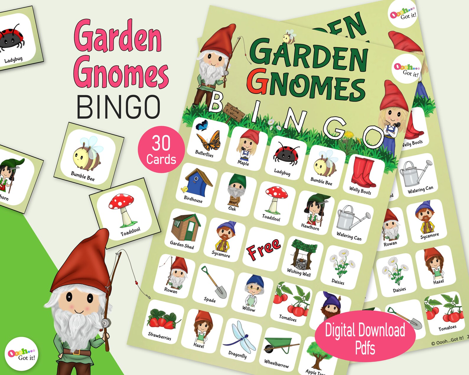 Garden Gnome Bingo Cards, a Printable Garden Party Game, Kids Activity ...