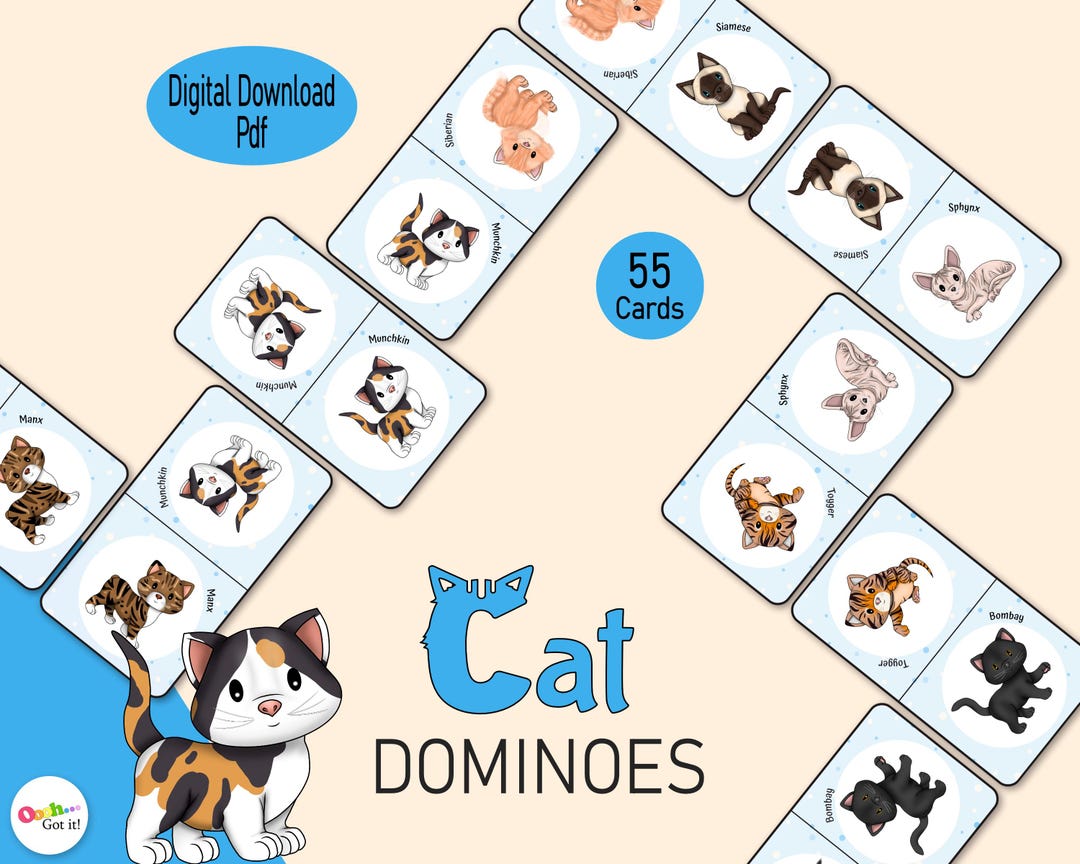 Cat Dominoes, a Printable Kitten Picture Matching Activity for Kids ...