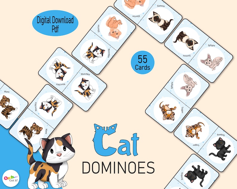 Cat Dominoes, a Printable Kitten Picture Matching Activity for Kids ...