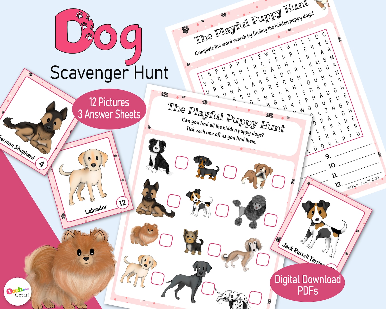 Dog Scavenger Hunt, a Printable Puppy Picture Matching Game, Hide ...
