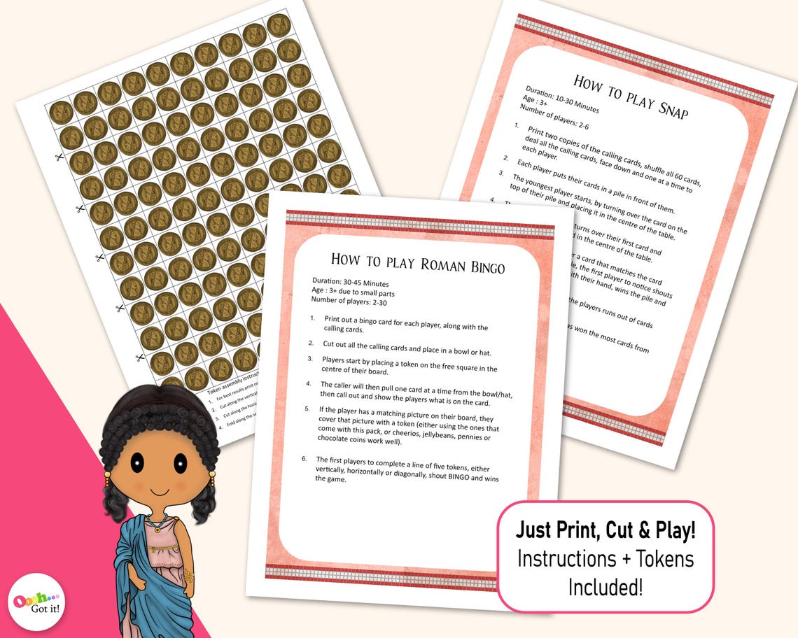 Ancient Rome Bingo, a Printable Roman Party Game, for a Roman Empire ...