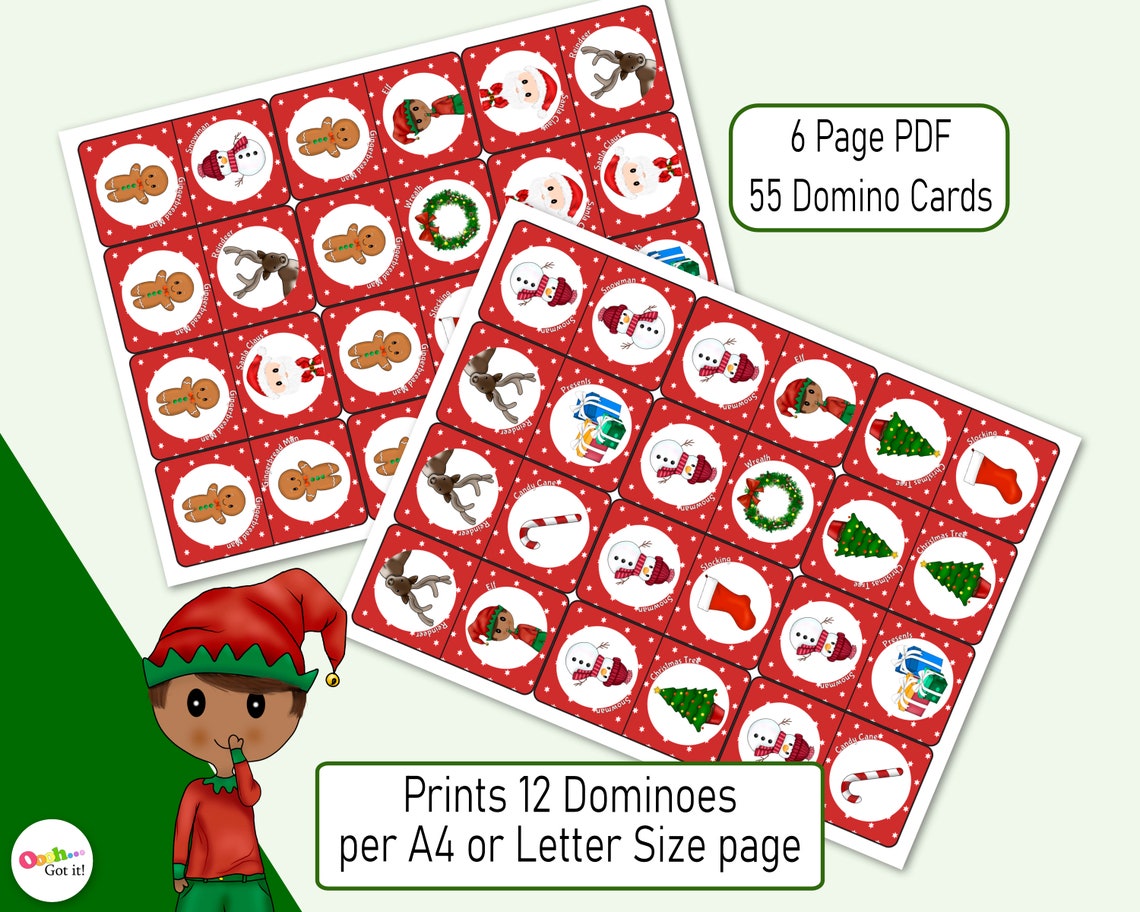Christmas Dominoes, a Printable Game for Christmas Eve, Xmas Party or ...