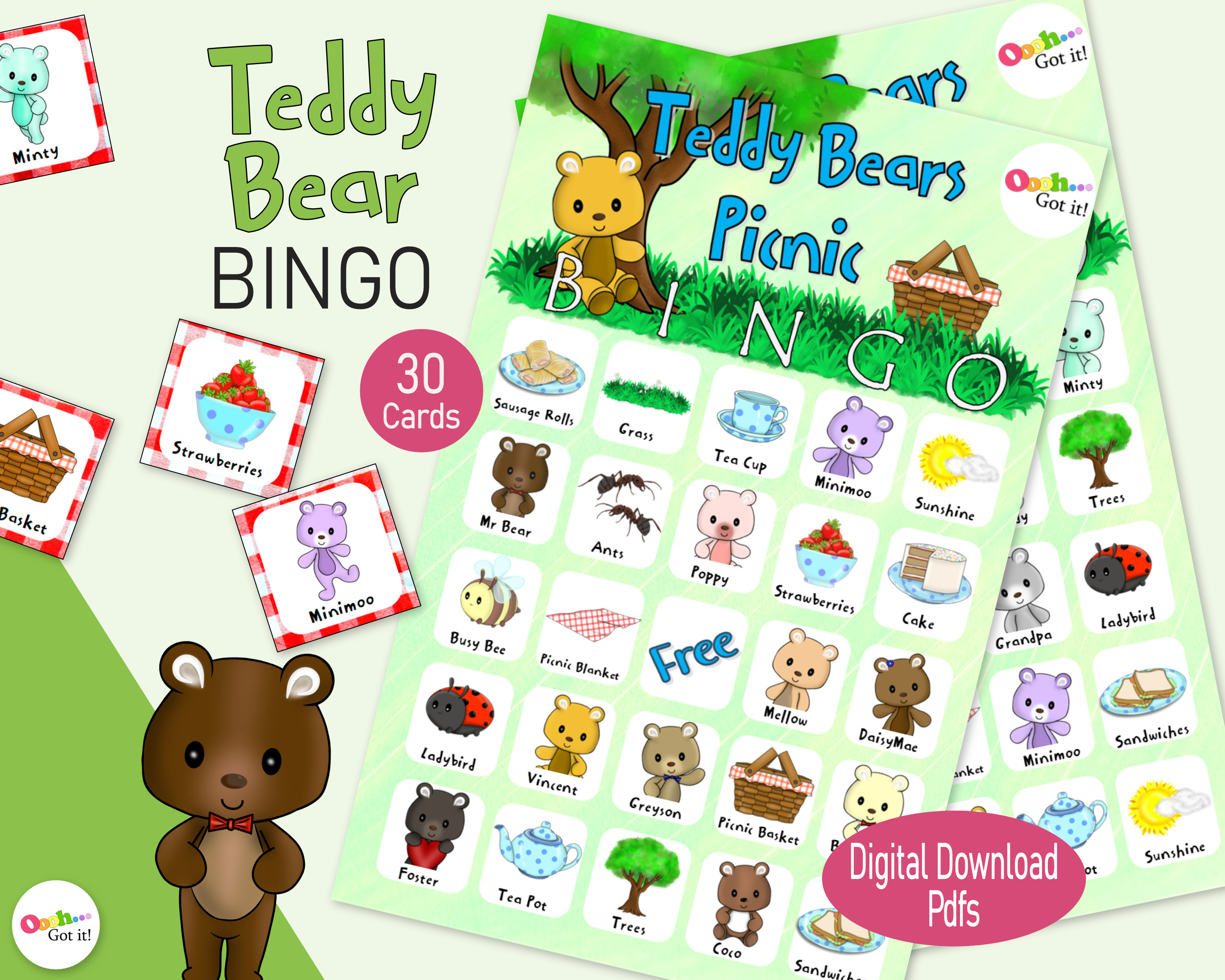 Teddy Bears Picnic Bingo a Printable Baby Shower or 1st - Etsy