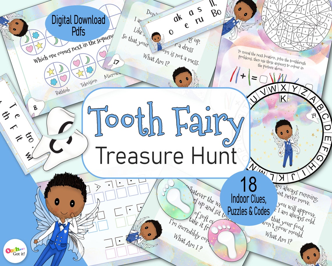 Tooth Fairy Treasure Hunt for Kids, Printable Scavenger Hunt Clues ...