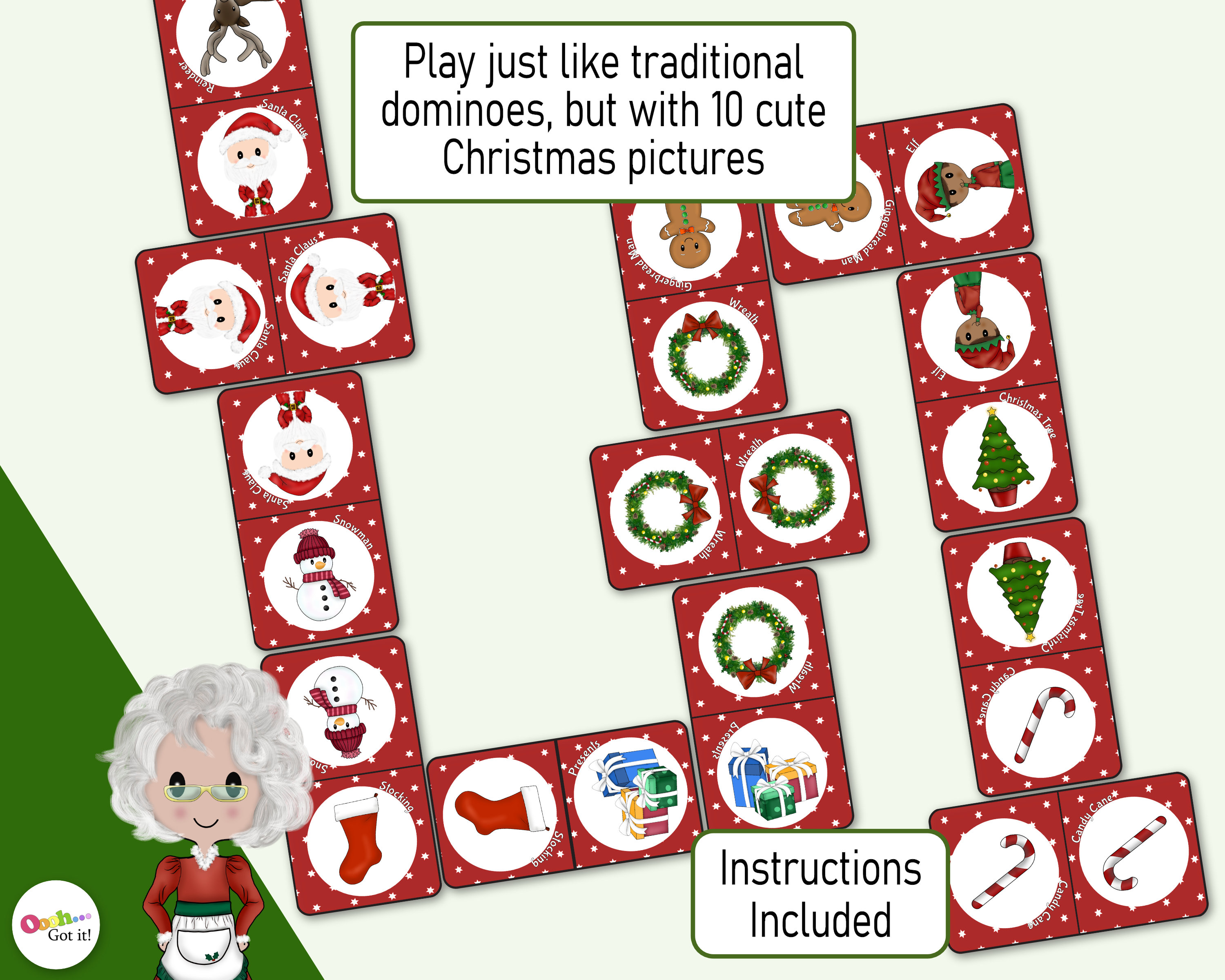 Christmas Dominoes, a Printable Game for Christmas Eve, Xmas Party or ...