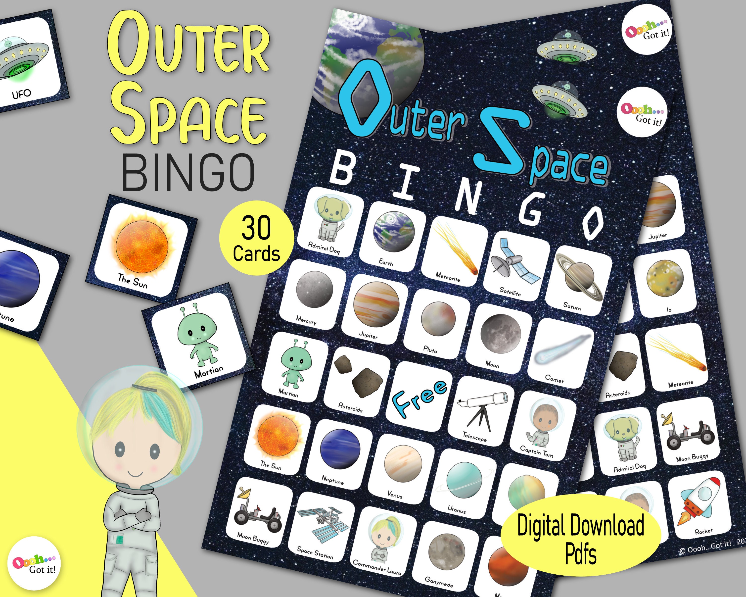 Space Bingo Cards, a Printable Alien Party Game, or Kids Solar System ...