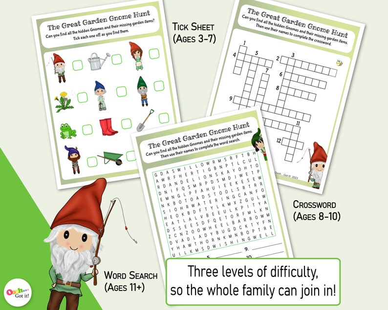 Gnome Scavenger Hunt, a Printable Garden Picture Matching Game for a ...