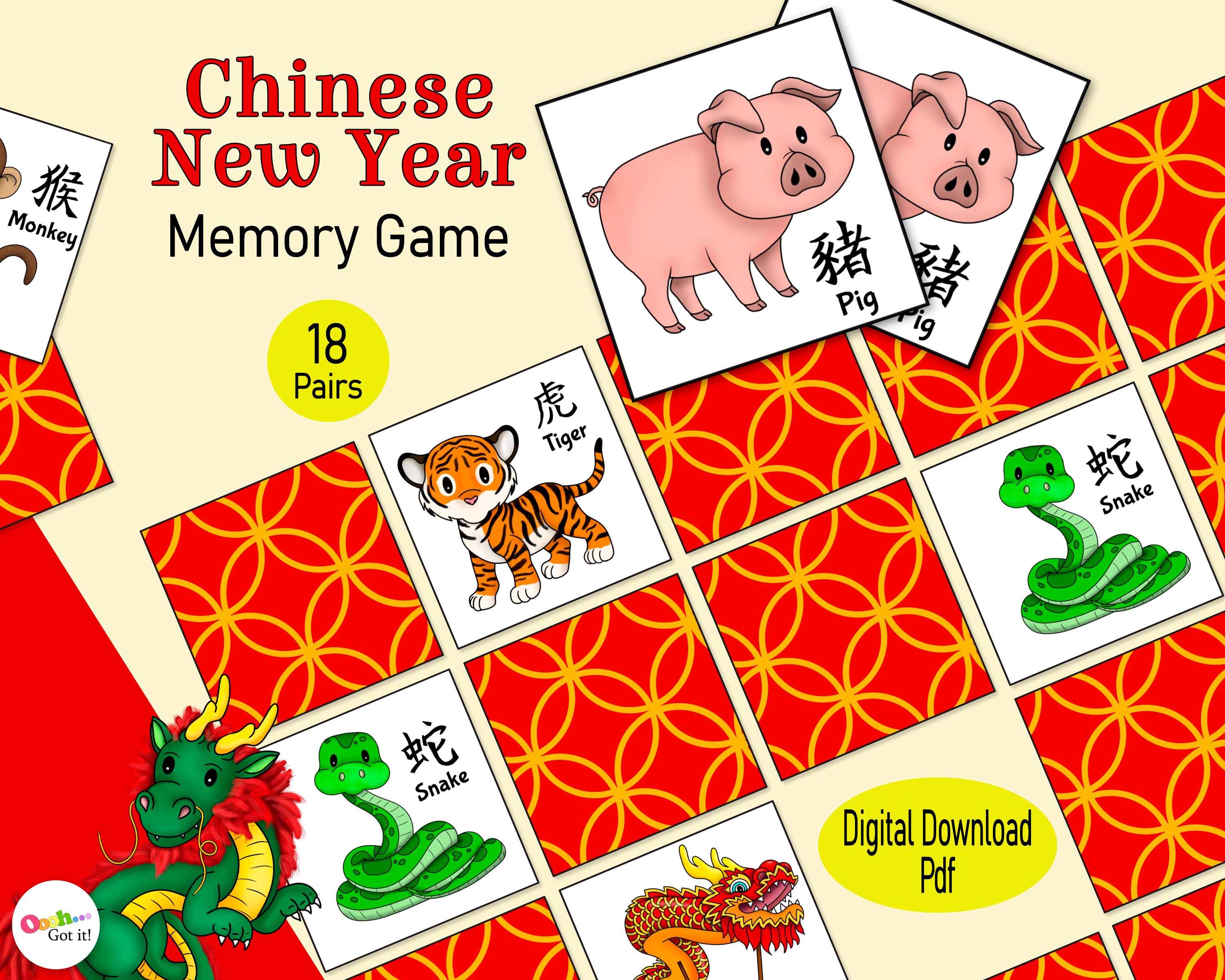 Chinese Zodiac Memory Card Game, a Printable Lunar New Year Picture ...