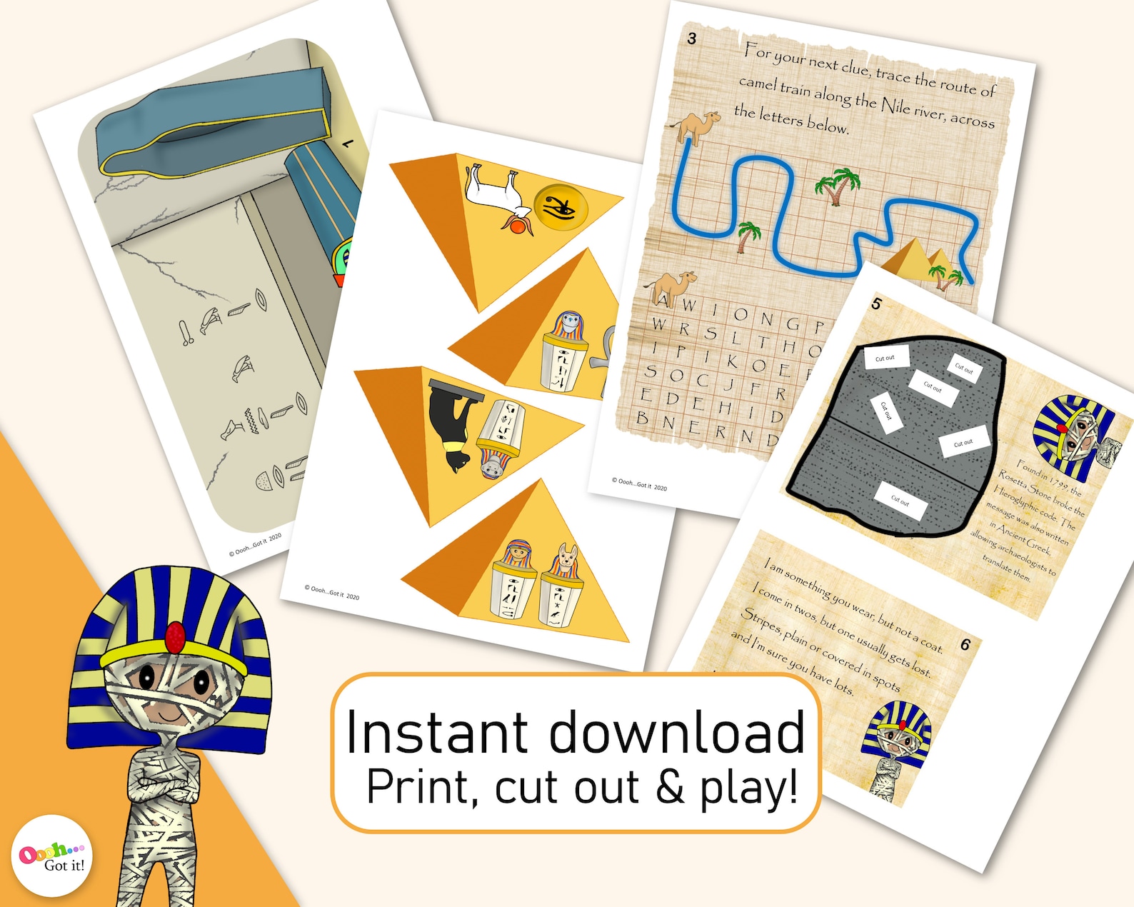 Ancient Egyptian Mummy Treasure Hunt, a Indoor Printable, Family ...