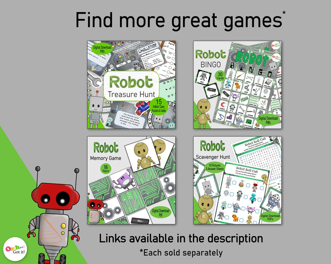 Robot Bingo Cards, a Printable Boys Birthday Party Game, a Instant ...