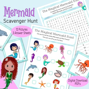 Mermaid Scavenger Hunt, a Cute Printable Under the Sea Picture Matching ...