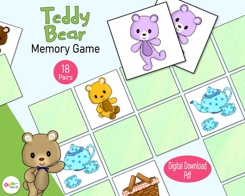 Teddy Bear Picnic Memory Cards, a Printable Picture Matching Game for ...