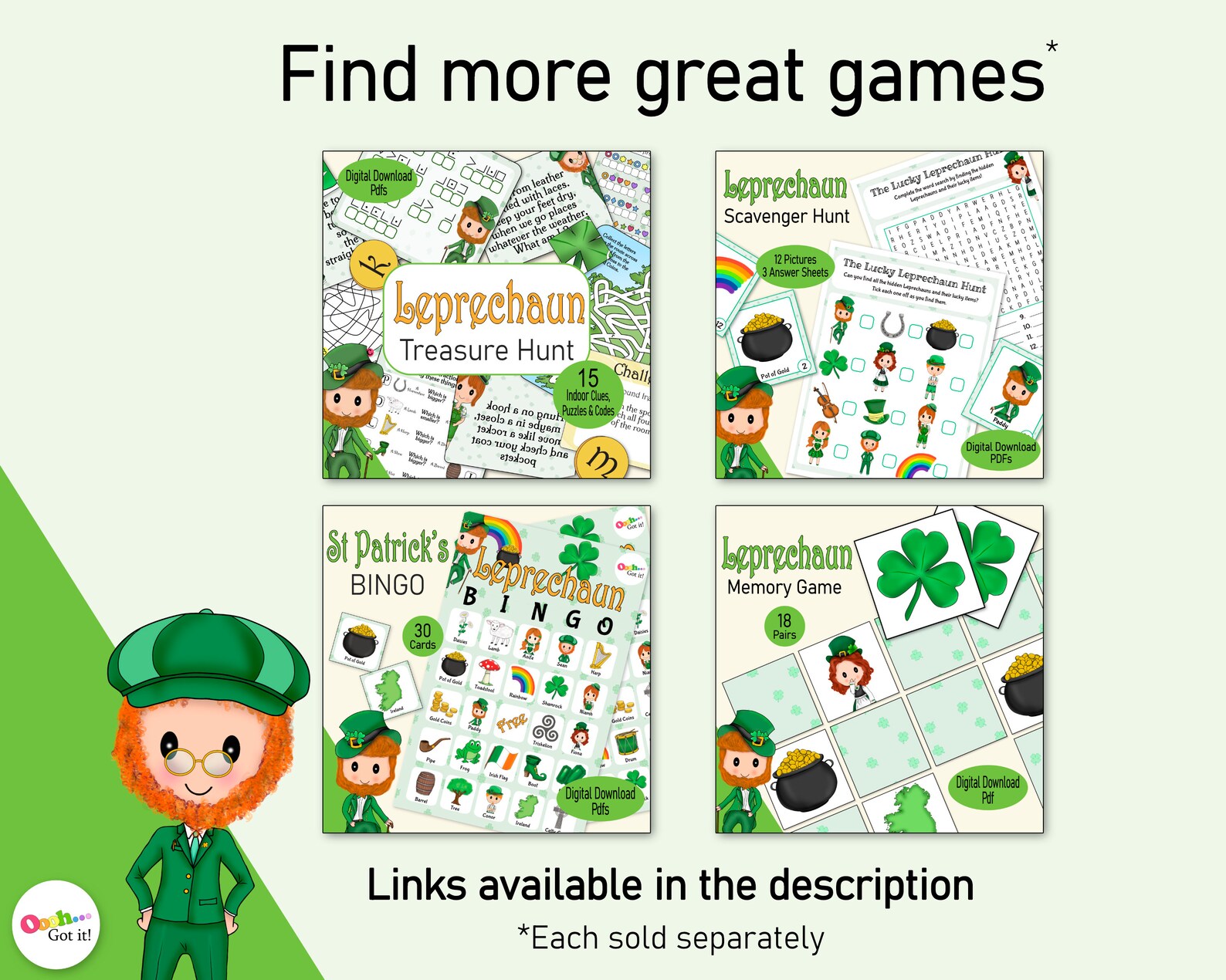 St Patrick's Day a Printable Leprechaun Dominoes Game, a Irish Shamrock ...