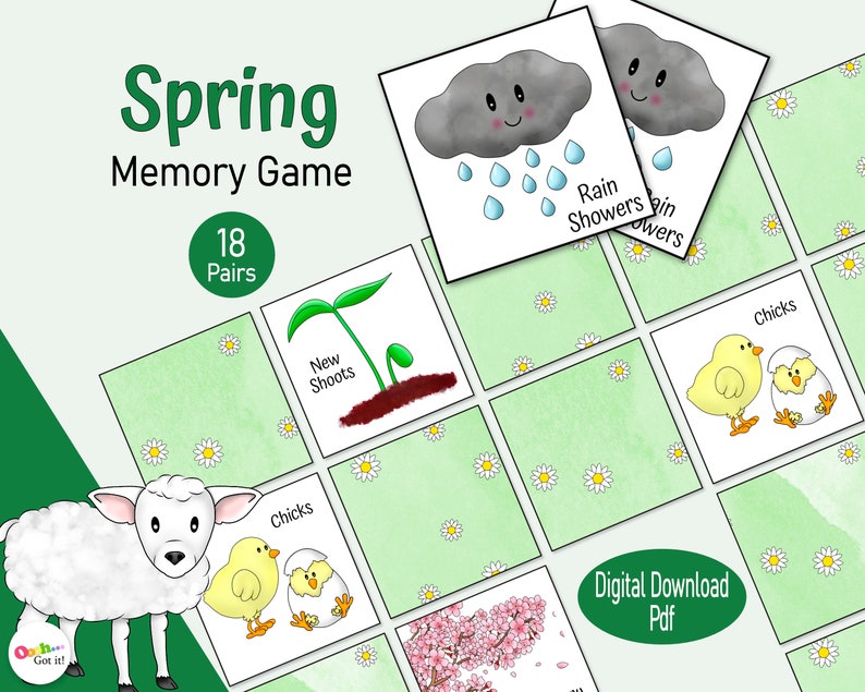 Springtime Memory Card Game, a Printable Spring Picture Matching Family ...