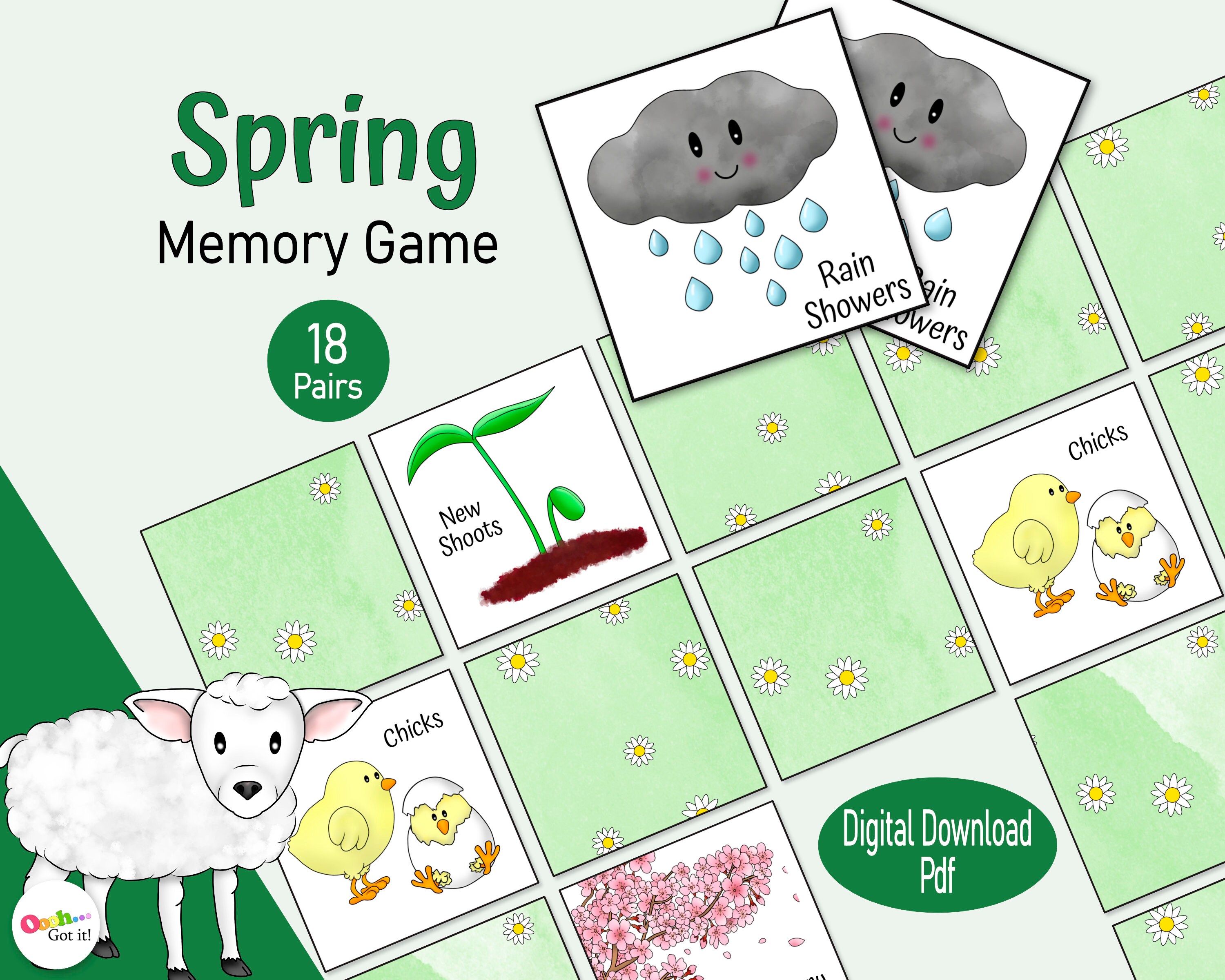 Springtime Memory Card Game, a Printable Spring Picture Matching Family ...