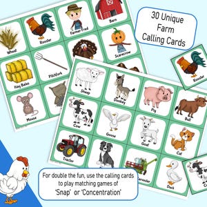 Farm Animals Bingo, a Printable Farmyard Kids Game, 30 Cards for a ...