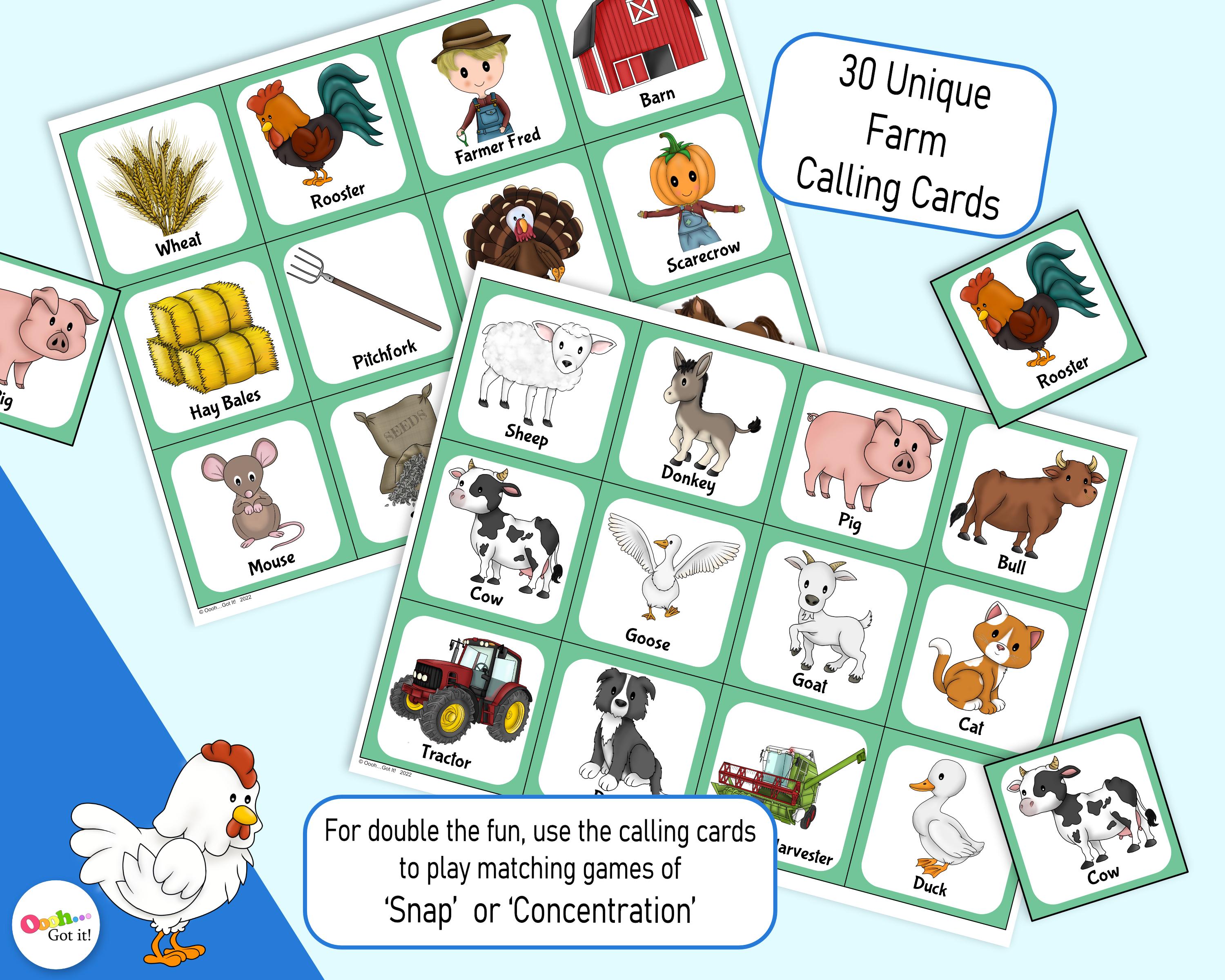 Farm Animals Bingo, a Printable Farmyard Kids Game, 30 Cards for a ...