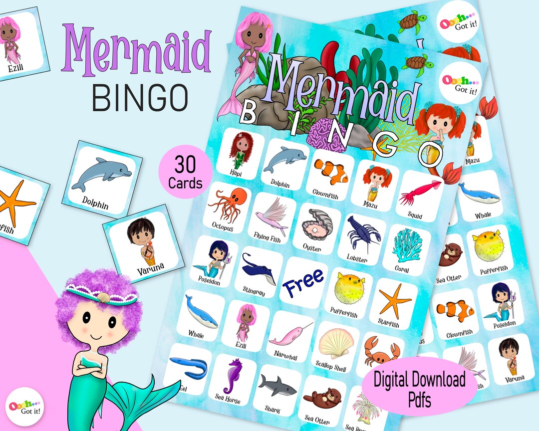 Mermaid Bingo Game, a Printable Under the Sea Kids Activity, for a ...