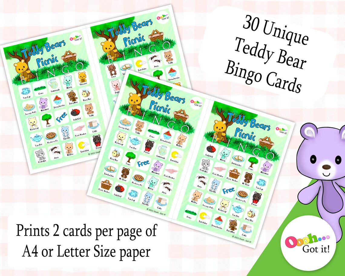 Teddy Bears Picnic Bingo a Printable Baby Shower or 1st - Etsy