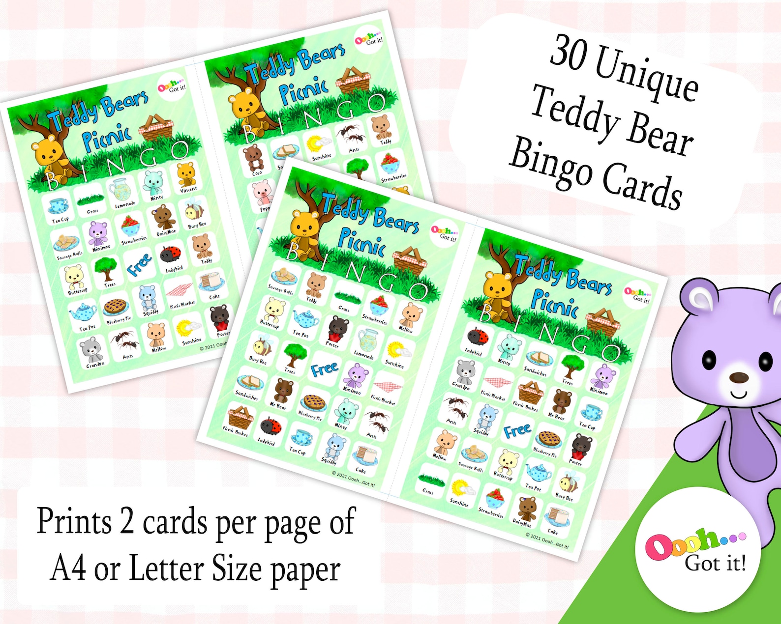 Teddy Bears Picnic Bingo a Printable Baby Shower or 1st - Etsy