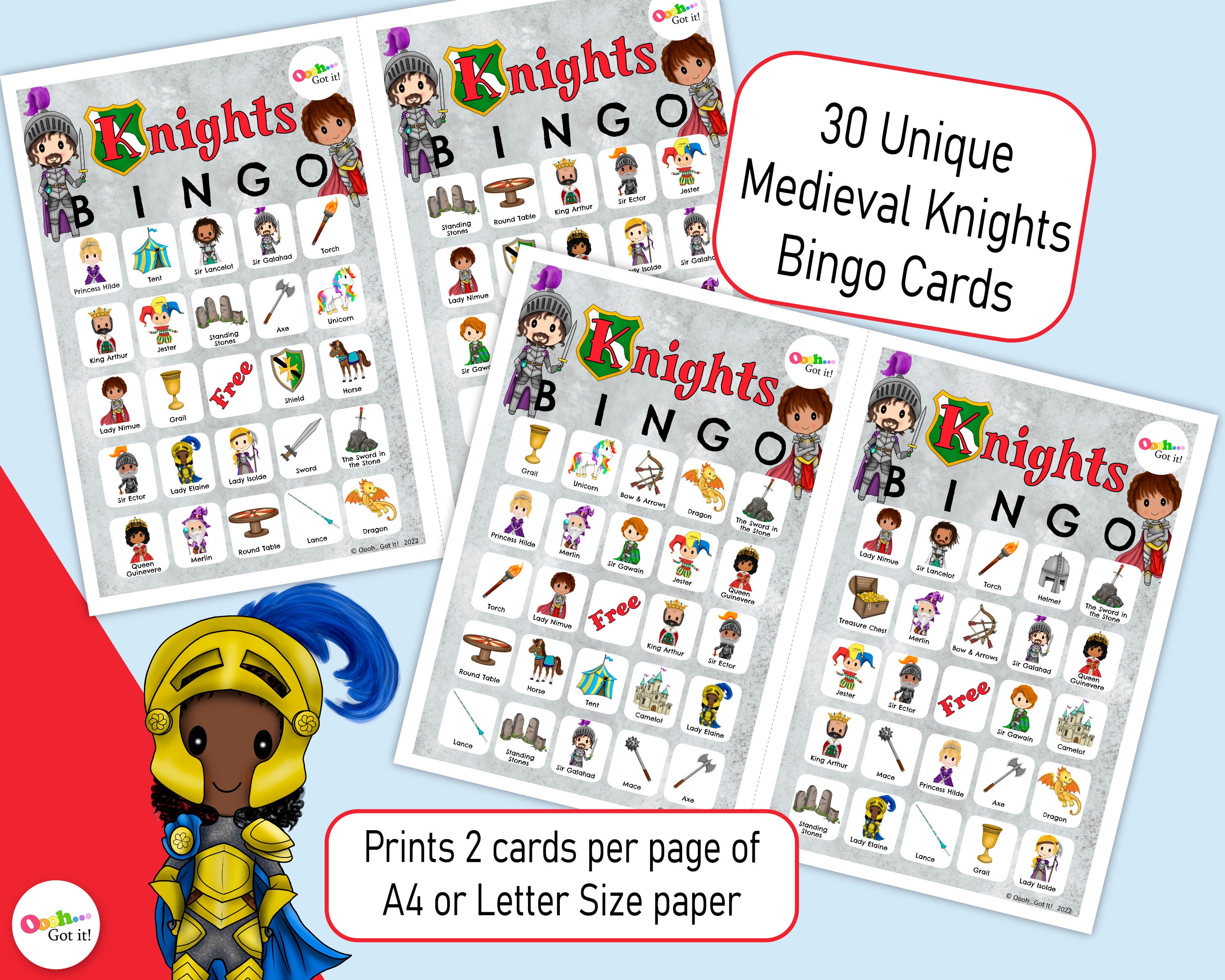 King Arthur Bingo, Medieval Knight Bingo Cards, a Printable Fantasy ...