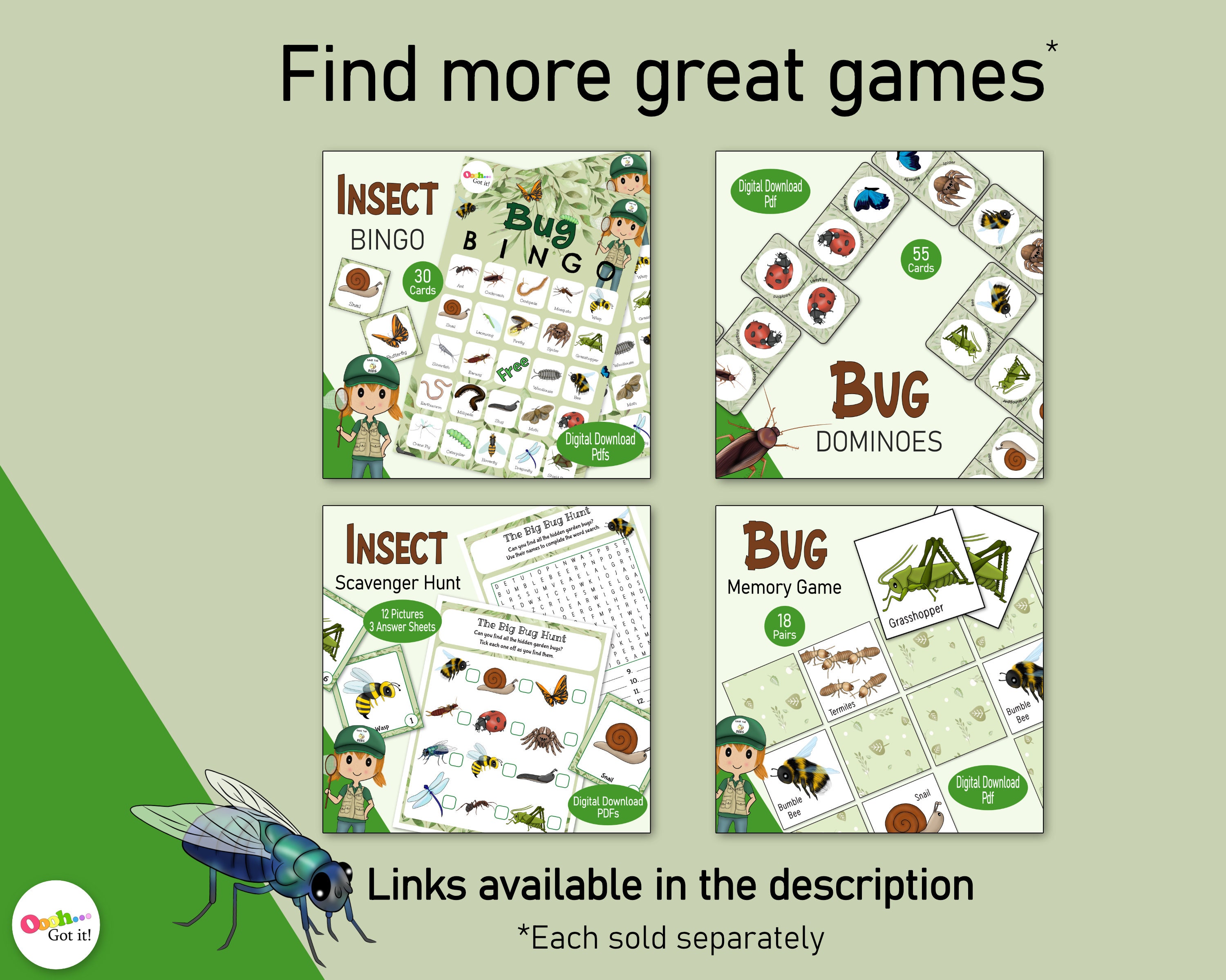 Bug Memory Cards, a Printable Creepy Crawler Picture Matching Game for ...