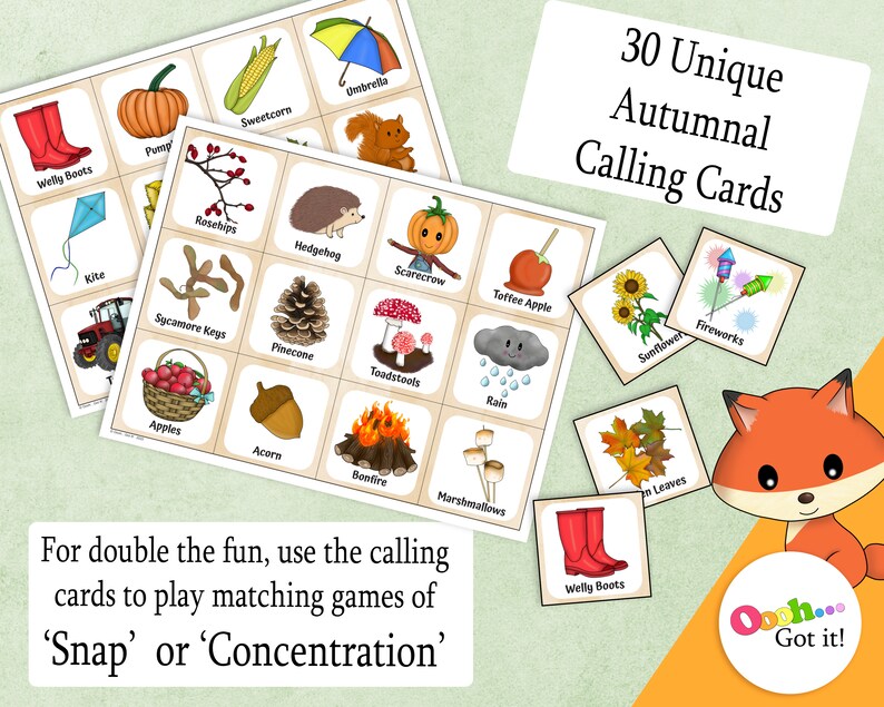 Autumn Bingo Cards a Fall Printable Kids Activity a - Etsy